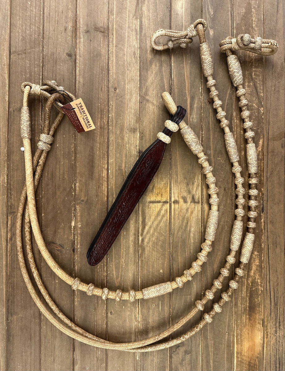 Romal Reins 24 plait GM Pattern Natural Rustic Color V24N – Traditional Rawhide Braiders